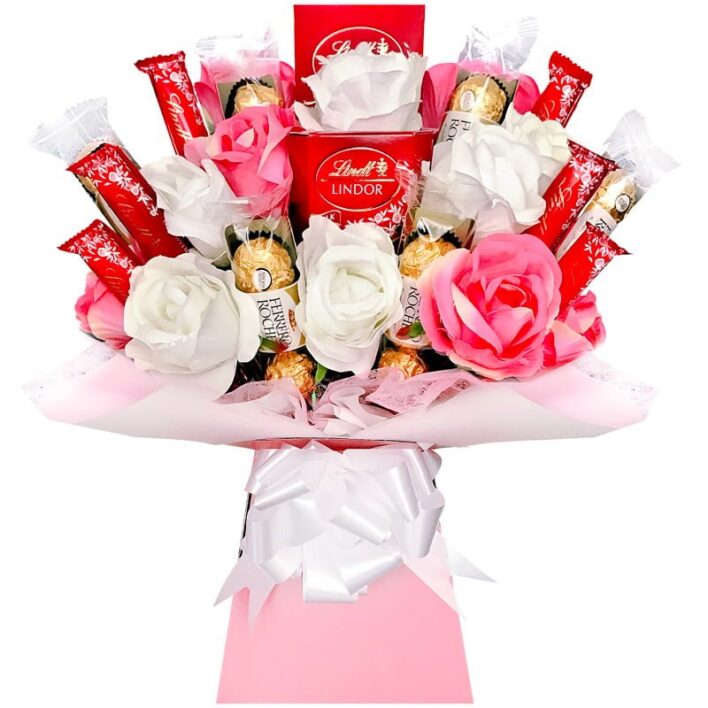 Ferrero Rocher, Lindt Lindor & Silk Roses Chocolate Bouquet Hamper